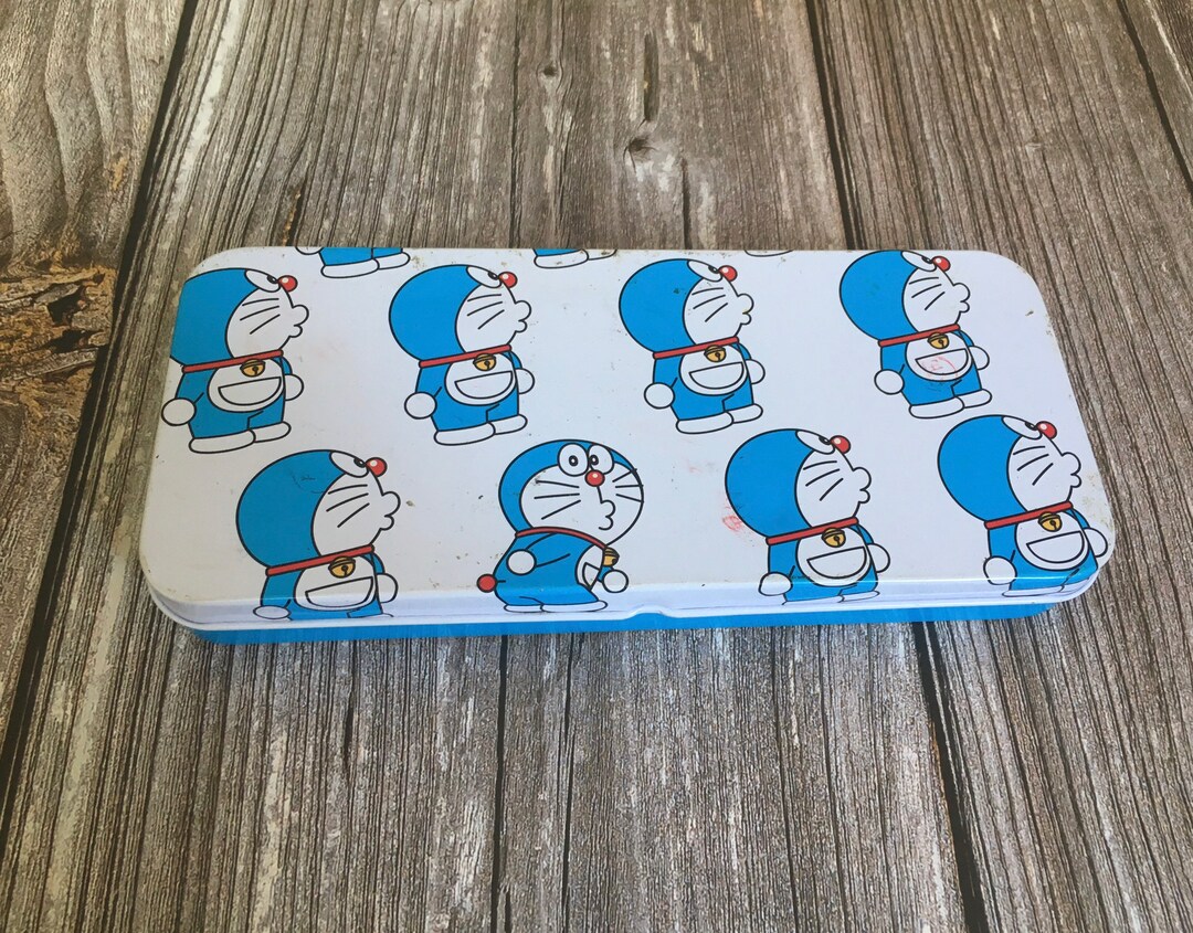 Vintage Doraemon Metal Pencil Case Blue White Japan Fujiko-pro Anime ...