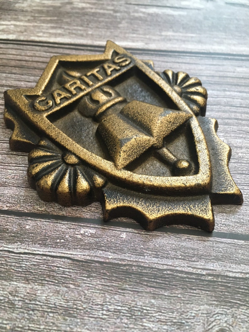 Vintage Brass Paperweight Shield Caritas - Etsy