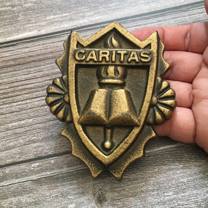 Vintage Brass Paperweight Shield Caritas - Etsy