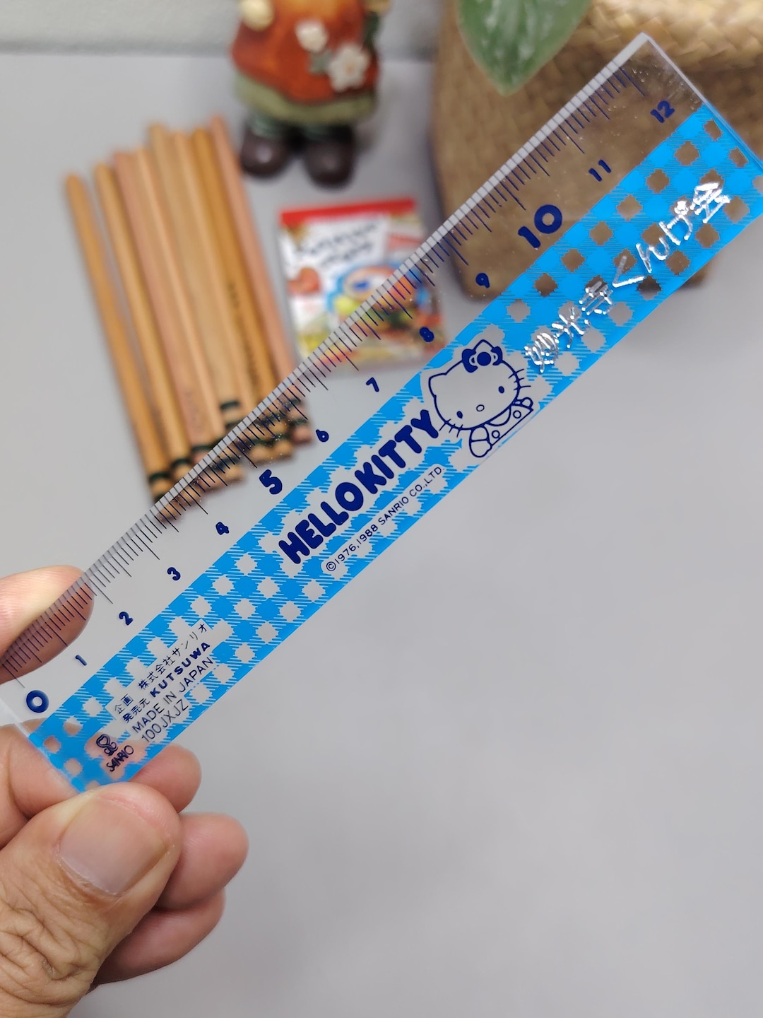 Vintage Hello Kitty Blue Check Ruler 1988 Sanrio Kutsuwa Japan ...