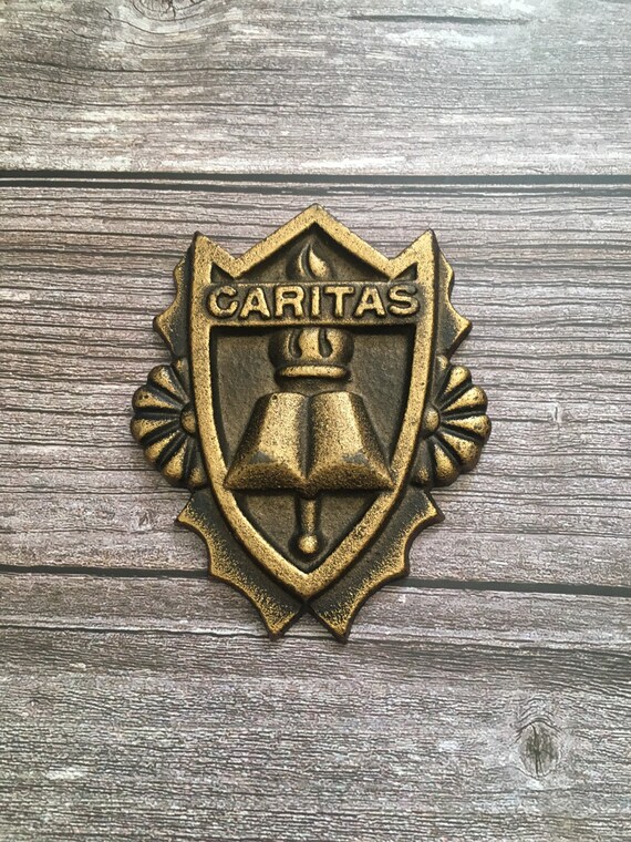Vintage Brass Paperweight Shield Caritas | Etsy
