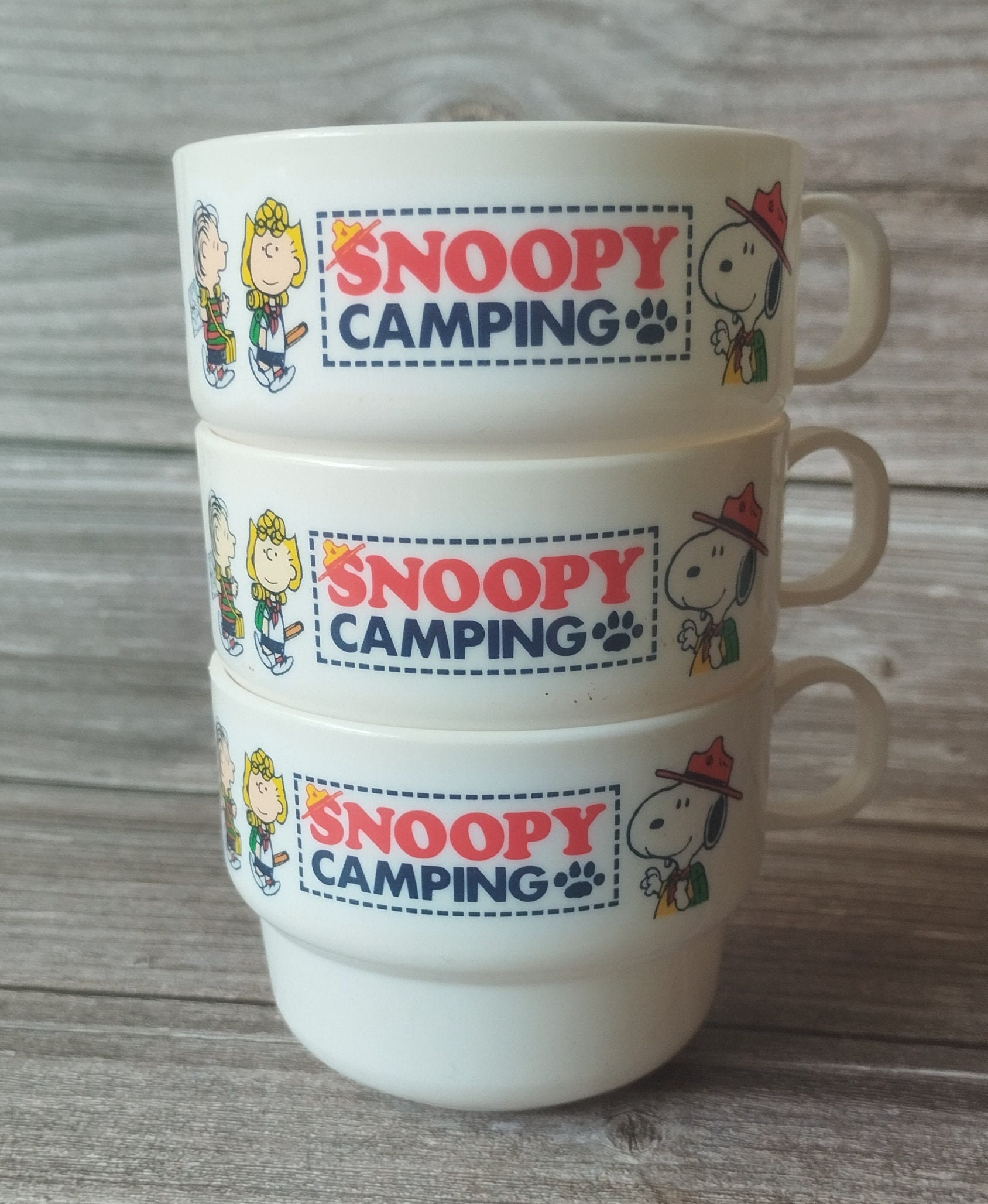 Vintage Snoopy Camping Cups Set of 3 Collectible Plastic Cups Retro ...