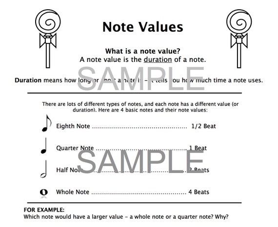Hoja De Trabajo De Valores De Notas Notas Musicales: Fichas