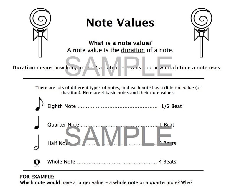 Basic Note Values Music Theory Worksheet - Etsy
