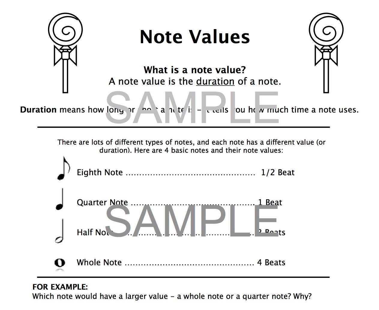 Basic Note Values Music Theory Worksheet - Etsy