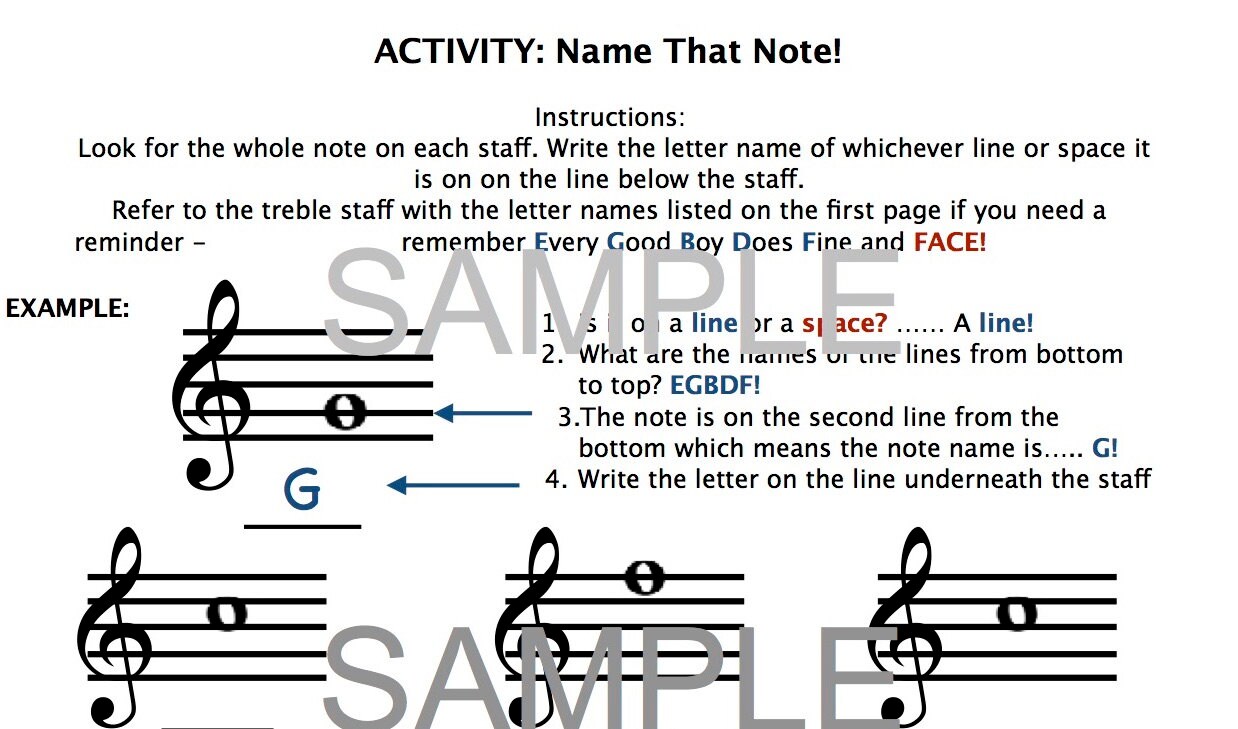 The Treble Staff Music - Theory Worksheet - Etsy