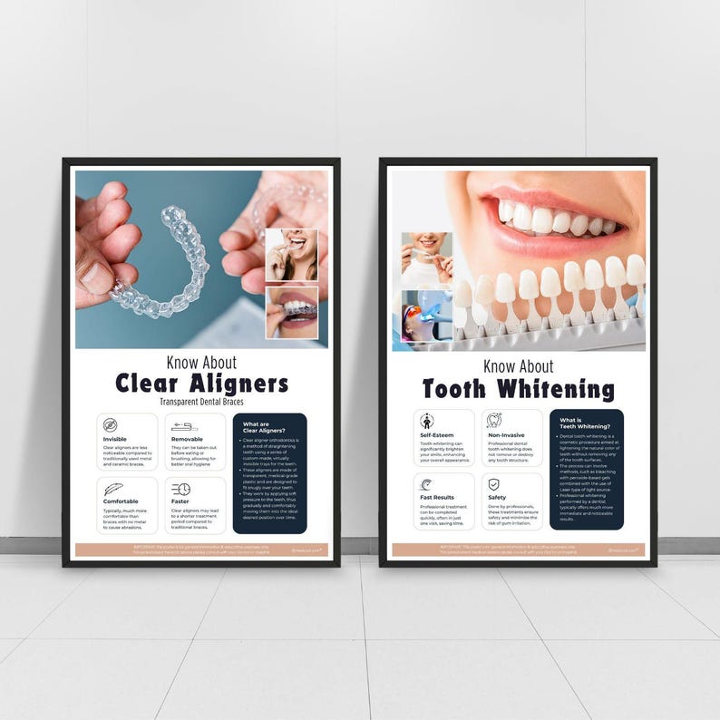 Dental Clinic Posters | Clear Aligners and Tooth Whitening | Unframed ...