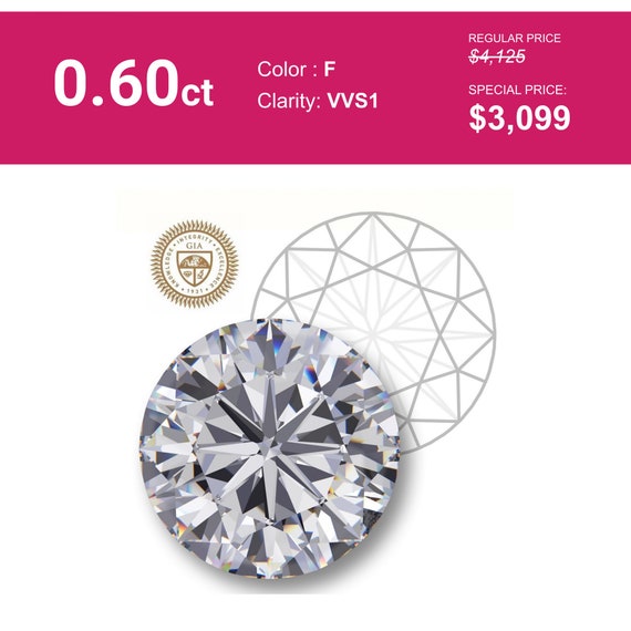 F VVS Natural Diamond Round 0.60 Carat GIA Certified Loose Diamond Only