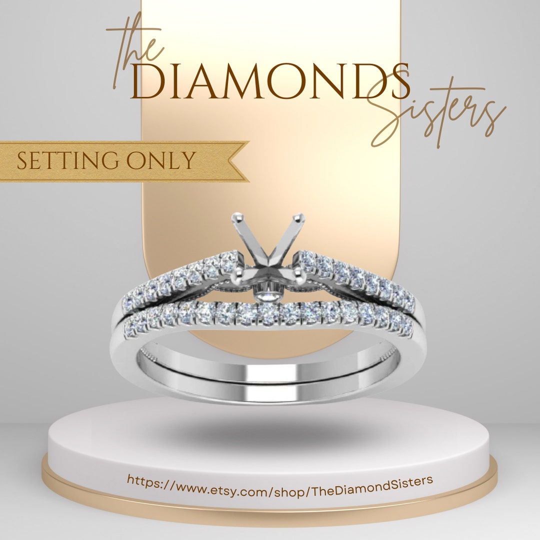 High Set Milgrain Engagement and Wedding Ring Set |custom Made Diamond ...