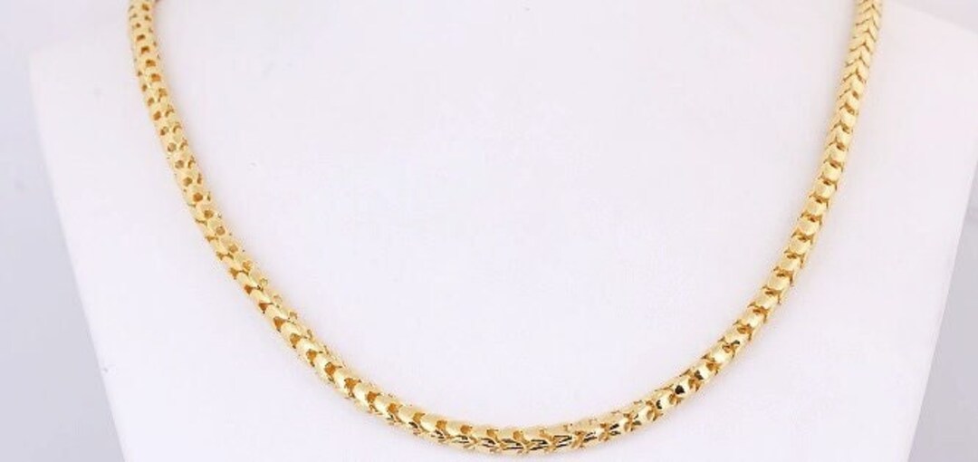 24K Gold Franco Chain Necklace, 28 Inches Chain, Chunky Gold Chain for ...