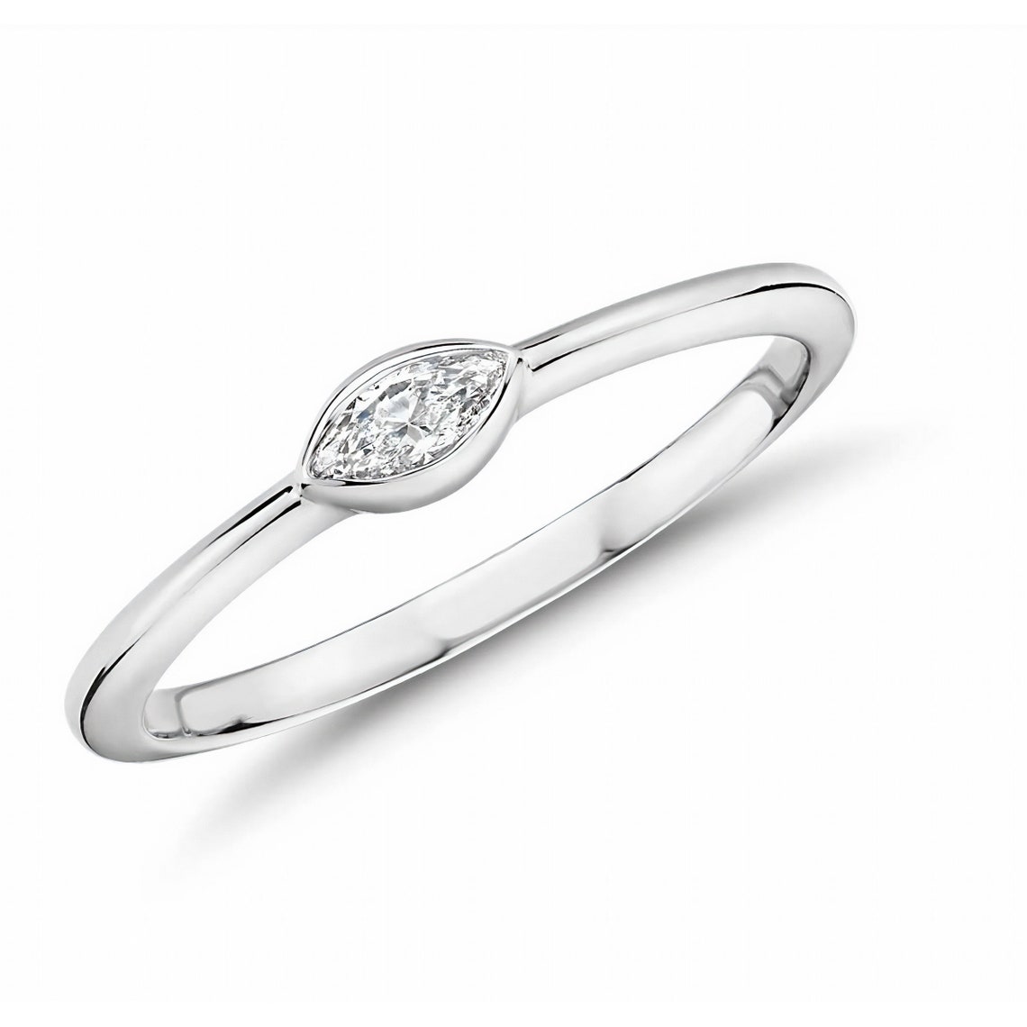 Mini Marquise-cut Real Diamond Ring Stackable in 14k White - Etsy