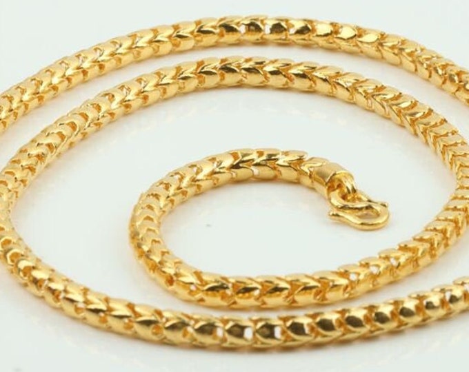 24K Gold Franco Chain Necklace, 30 Inches Chain, Chunky Gold Chain for ...