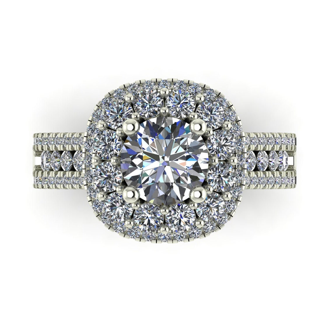 Platinum Double Halo Pave Ring Setting, Mounting Ring, Real Platinum ...