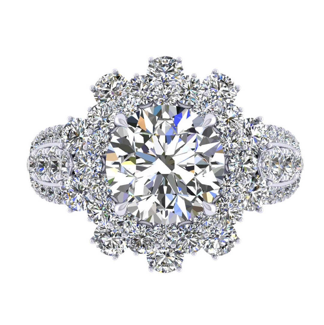 Round Halo Diamond Engagement Ring Setting, Pave Platinum Ring Setting ...