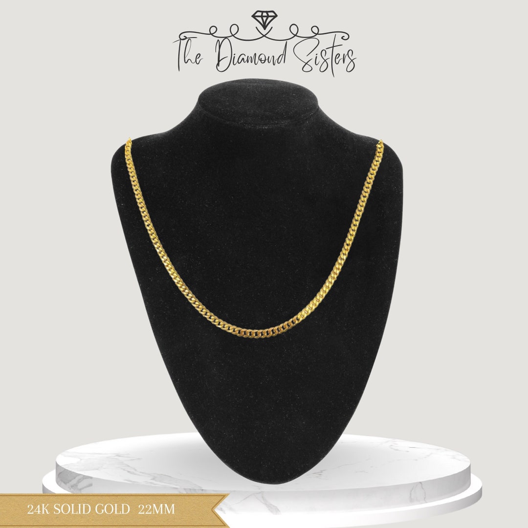 24K Gold Miami Cuban Link Chain Necklace 22 Inches |authentic Gold ...