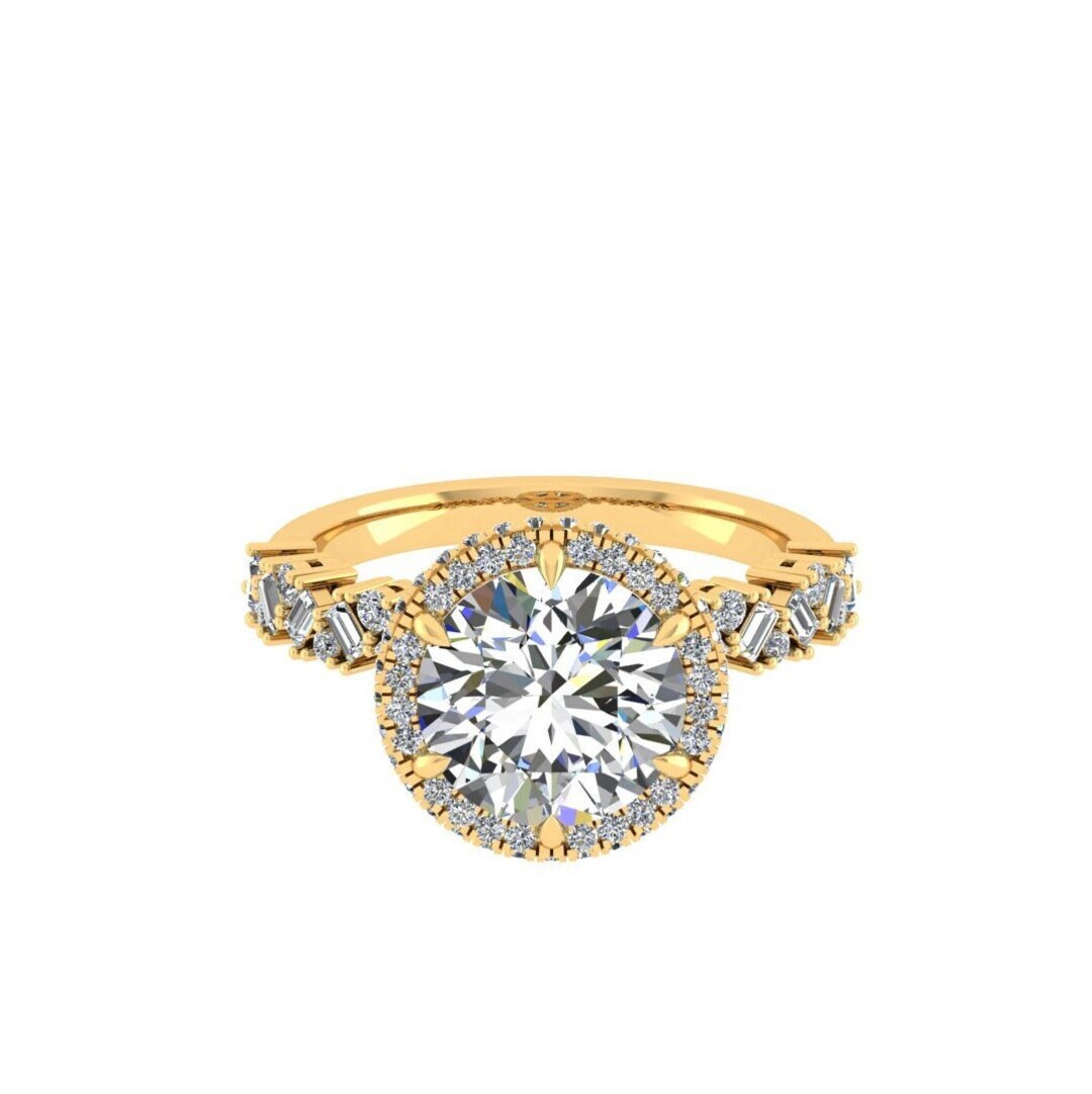 6 Prong Halo Ring Setting With Round/marquise/baguette Accent Stone ...