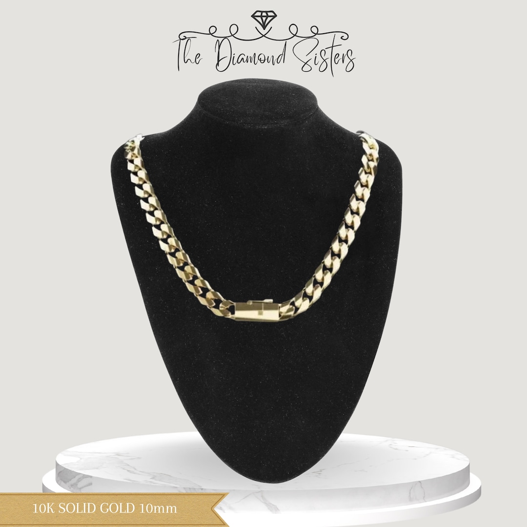 10K Yellow Gold Solid Gold Miami Cuban Link Chain Necklace 10mm ...