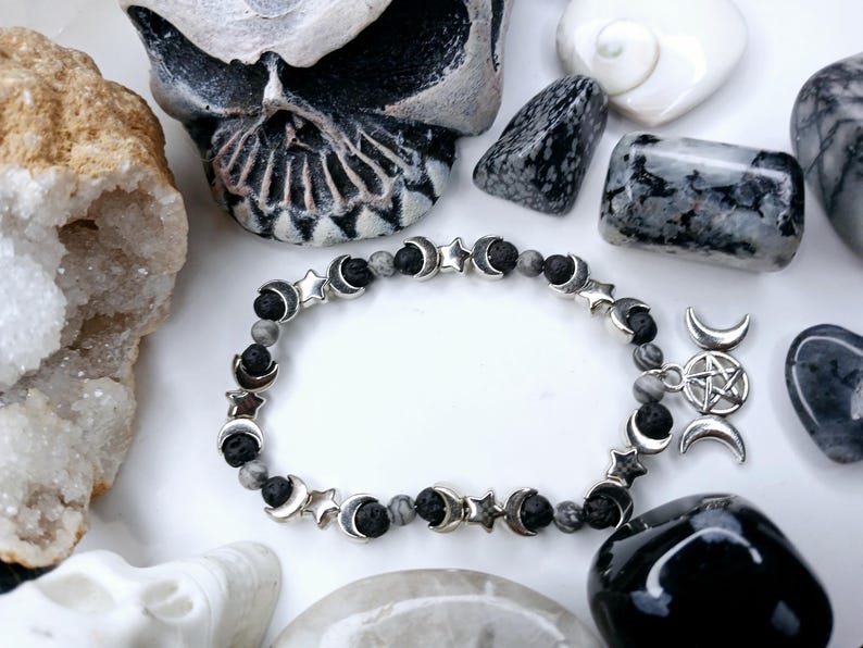 Triple Moon Pentagram Bracelet Made With Real Picasso Jasper and Lava ...