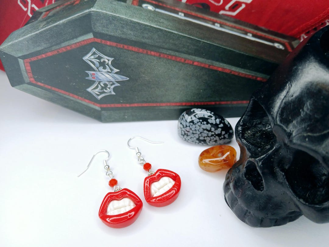 Vampire Teeth Earrings, Red Lips, Teeth, Dangly Earrings, Red Lip ...