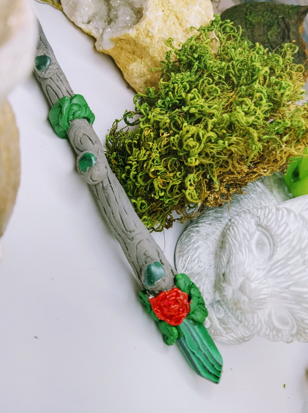 Malachite Magic Wand, Hand Sculpted Hand Painted Hand Made Magic Wand ...
