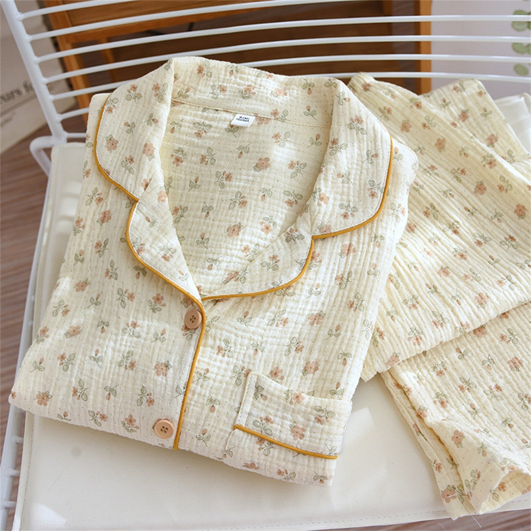 Floral Pattern Cotton Pajamas Set, Fashion Woman Pajamas, Long Sleeved ...