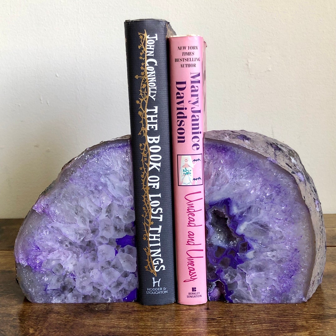 Statement Purple Agate Bookends | Crystal Decor for Shelf Styling ...