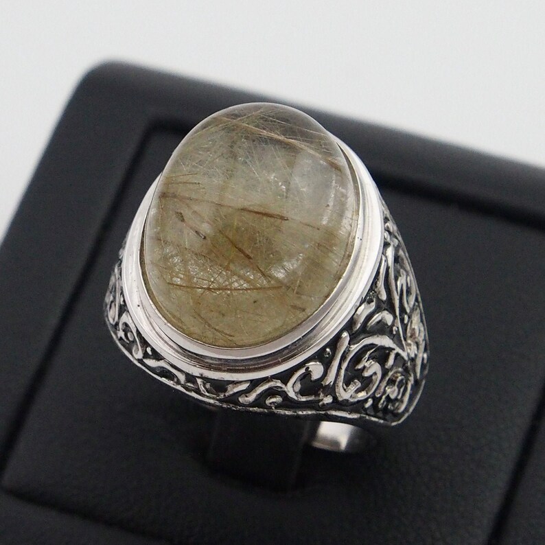 Natural Gold Rutilated Quartz Ring Oval Cabochon Rutilated - Etsy