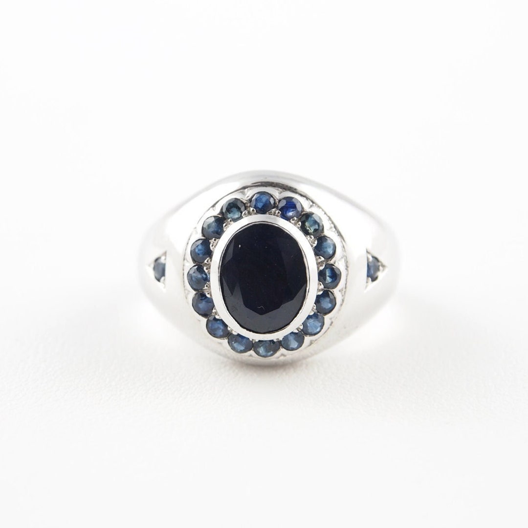 Natural Blue Sapphire Men Ring Blue Sapphire Oval Cut - Etsy