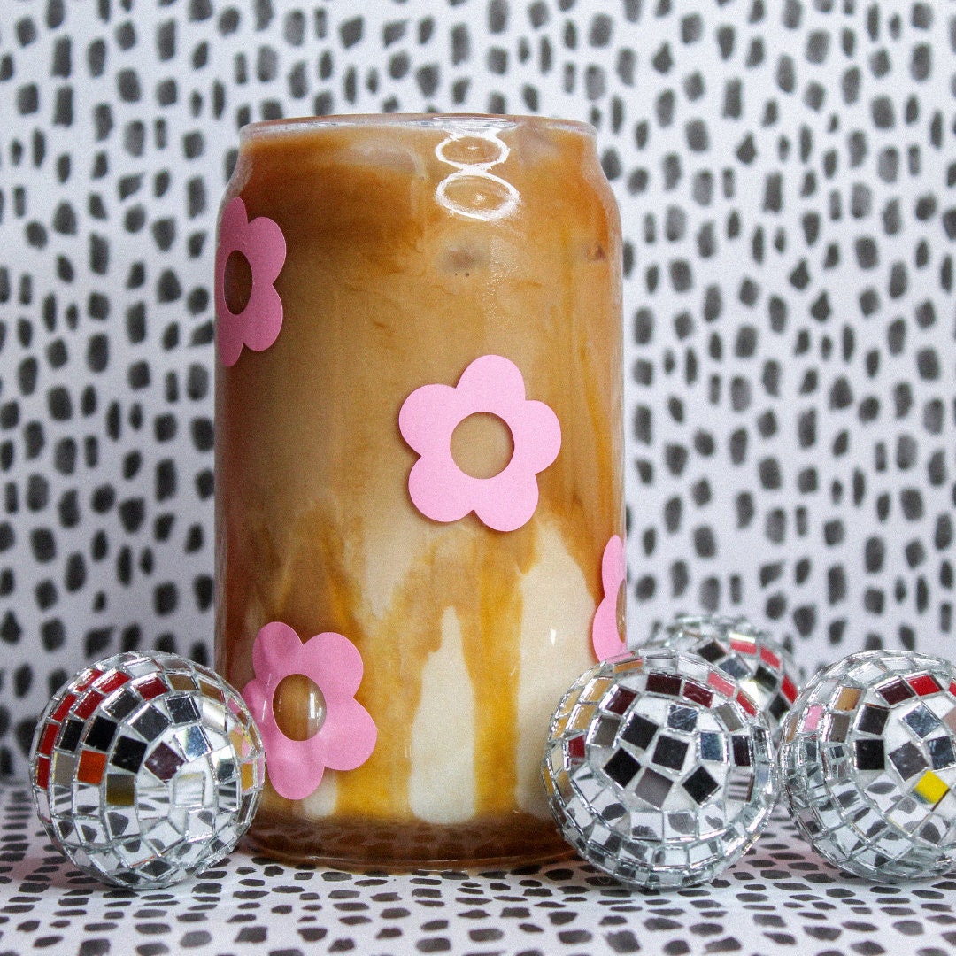 Flower Print Modern Coffee Glass Beer Can Pint Glass 16 Oz Glass Coffee ...