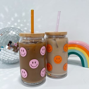 Happy Face Modern Coffee Glass Beer Can Pint Glass 16 Oz - Etsy