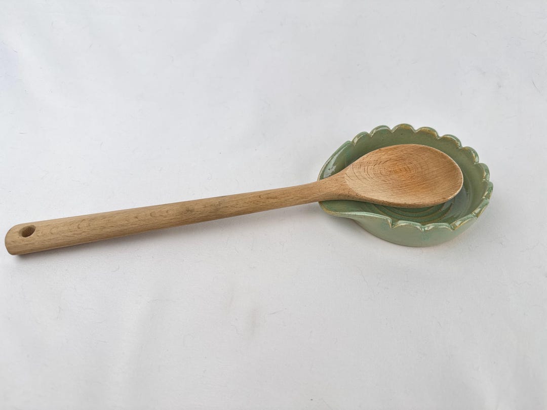 Spoon Rest, Sage Green Ceramic With Scalloped Rim - Etsy