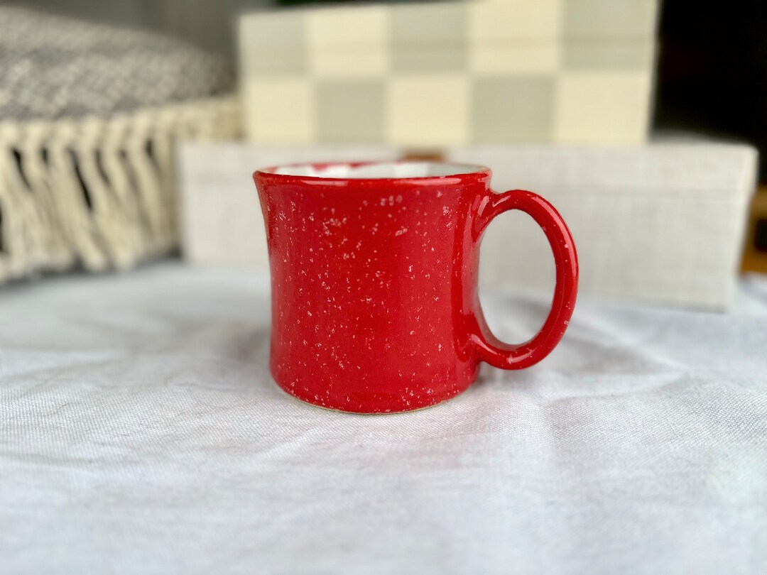 10 Oz Red and White Diner Style Coffee Mug Hand Made Stoneware - Etsy