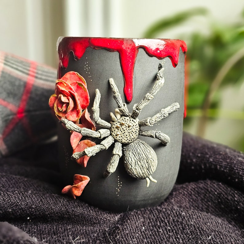 Halloween Spider Cup With Red Rose Finished With 22k Gold Detailing ...