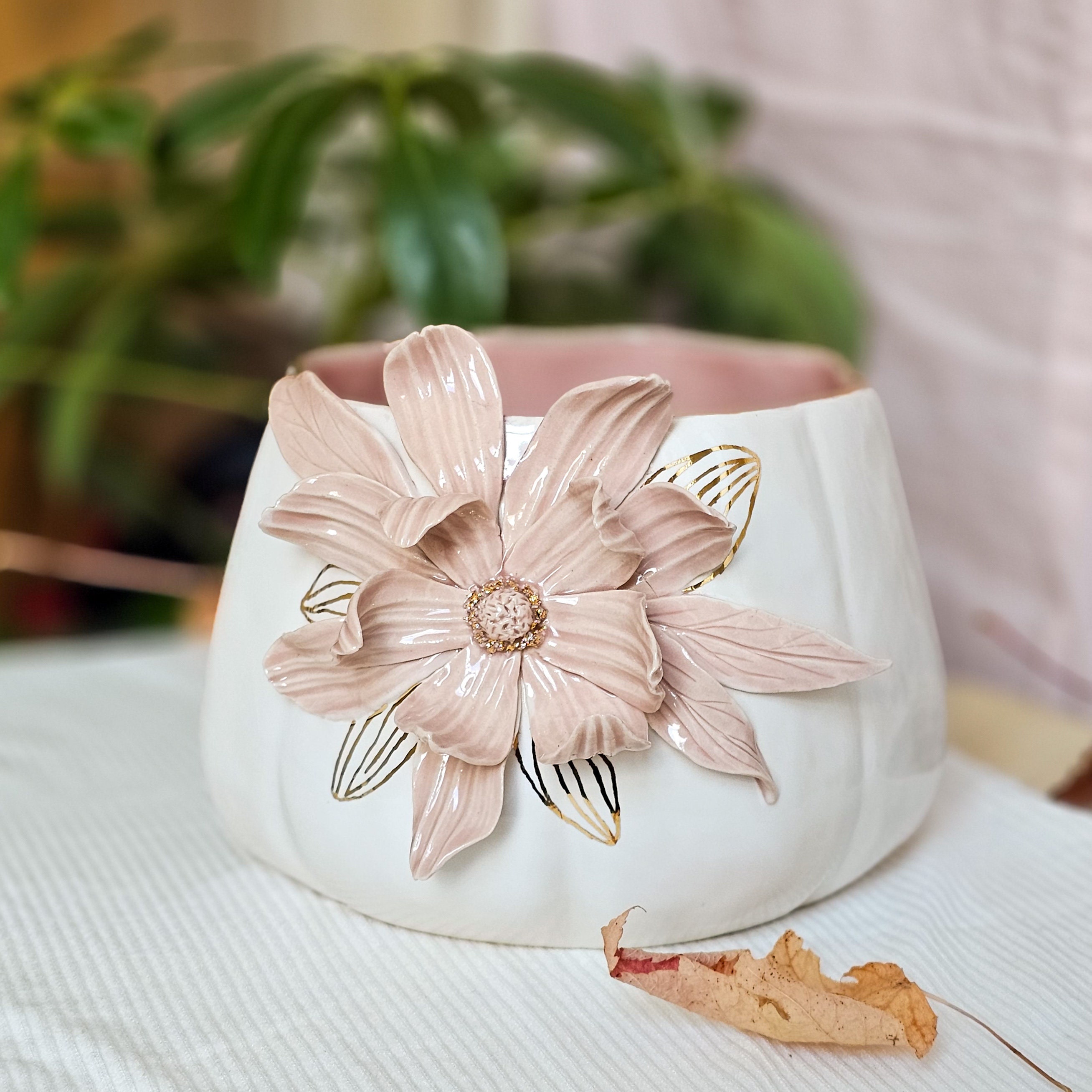 Cherry Blossom Flower Vase / Planter With 22k Gold Detailing - Etsy