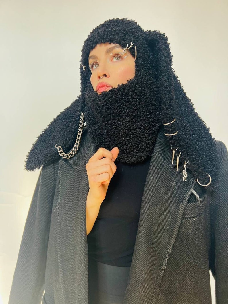 Ski Black Mask With Big Ears and Piercing Balaclava Ski Mask Winter ...