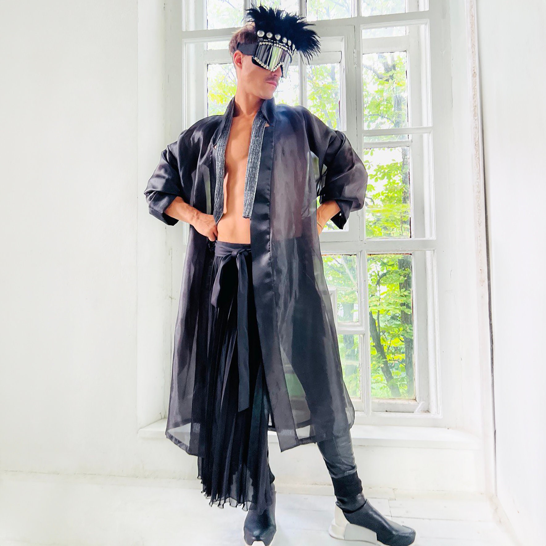 Black Transparent Kimono Unisex Design, Sheer Kimono Cardigan, Japanese ...