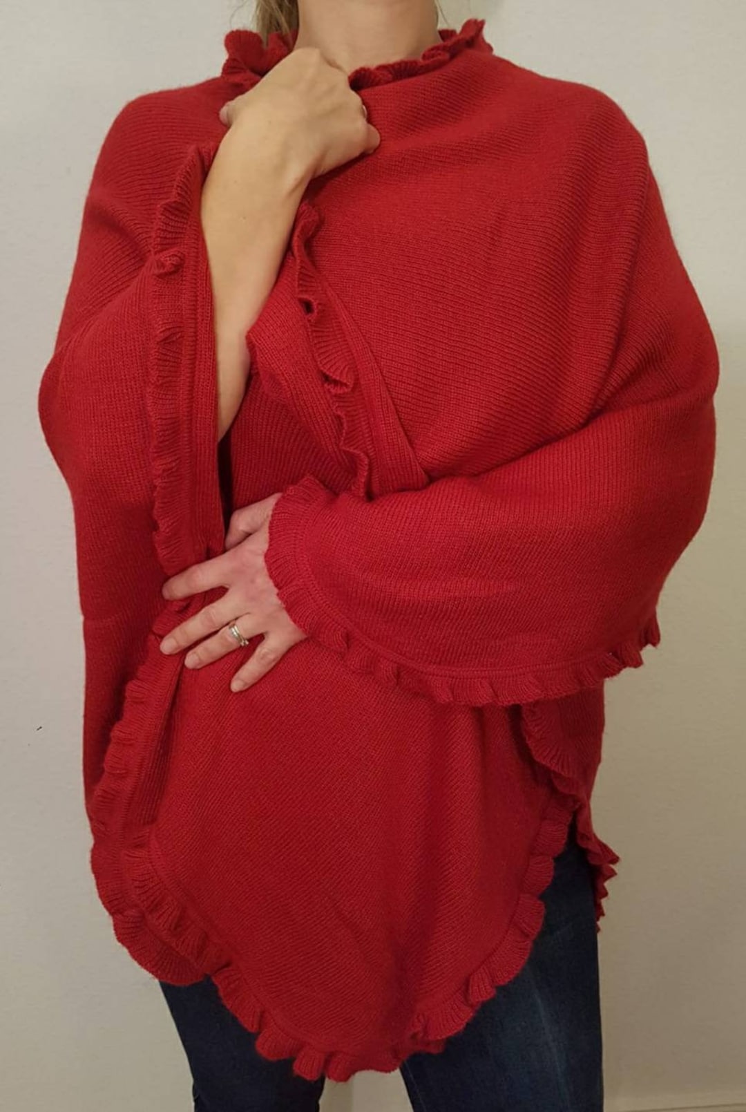 Cuddly Soft Cape Made of Baby Alpaca Wool, Knitted Unique Piece, Red ...