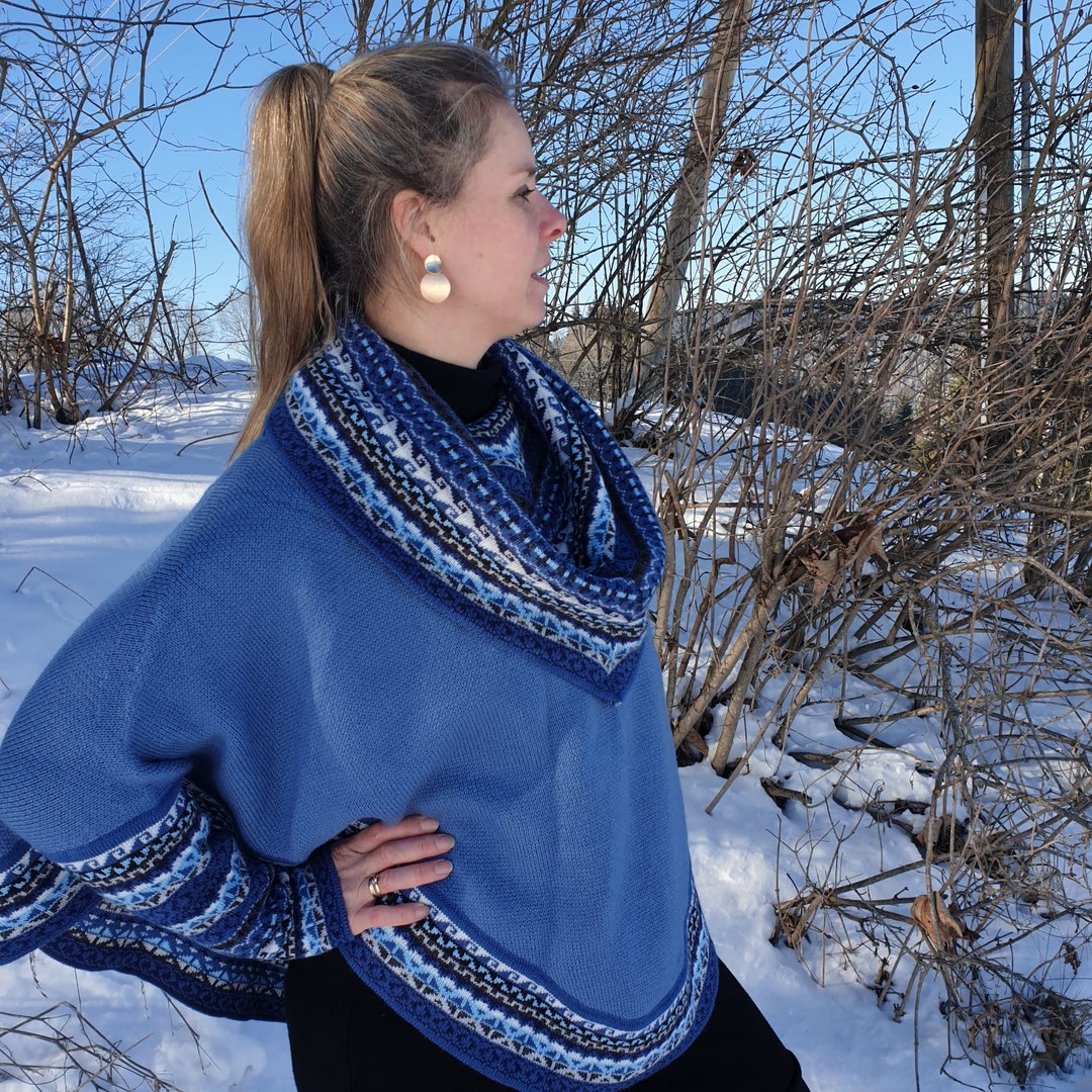 Cuddly Soft Poncho With Sleeves Made of Baby Alpaca Wool, Medium Blue ...
