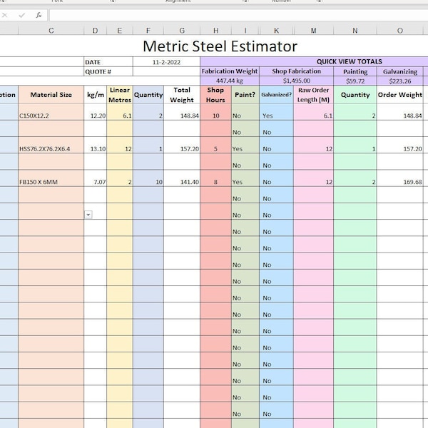 Machining Estimating Spreadsheets - Etsy