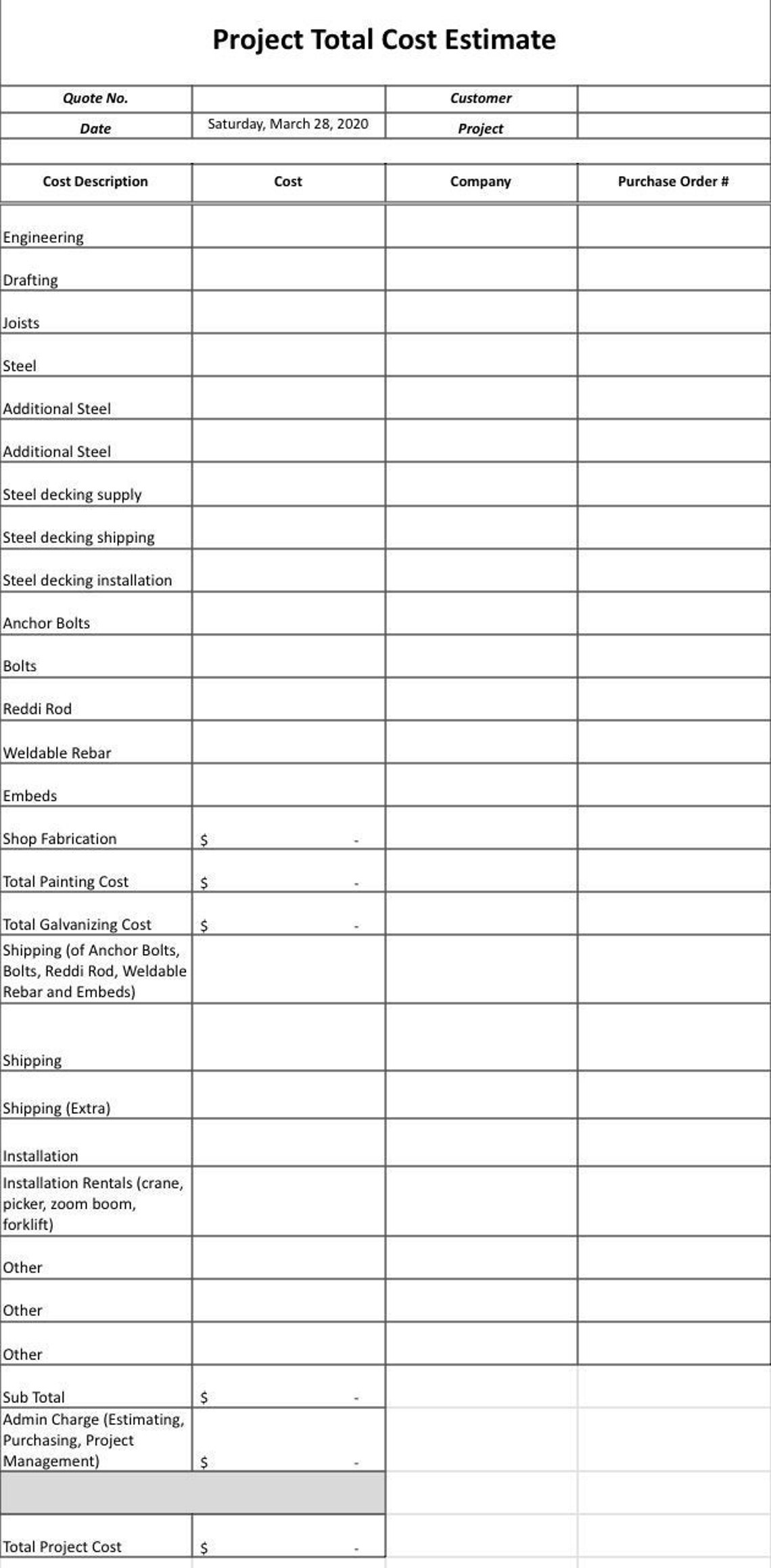 Steel Estimating Spreadsheet - Instant Download - Etsy Steel Estimating Spreadsheet - Instant Download - Etsy