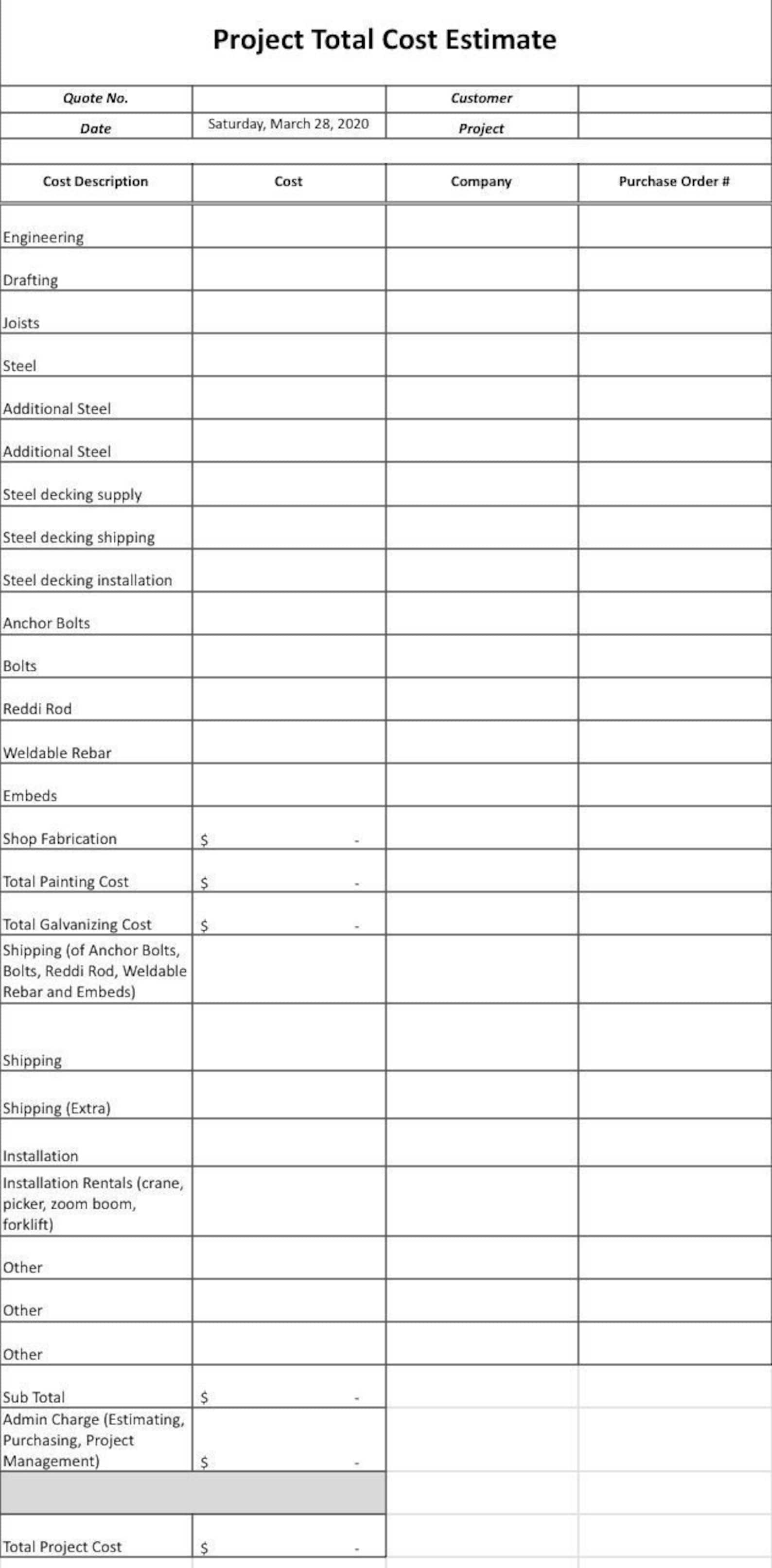 Steel Estimating Spreadsheet - Instant Download - Etsy