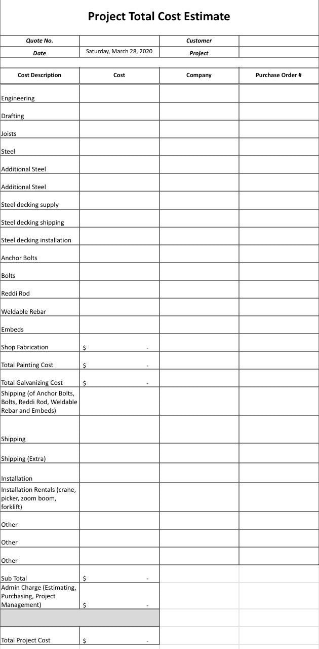 Steel Estimating Spreadsheet - Instant Download - Etsy Steel Estimating Spreadsheet - Instant Download - Etsy