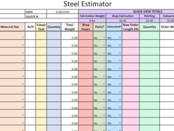 Steel Estimating Spreadsheet Instant Download - Etsy Canada