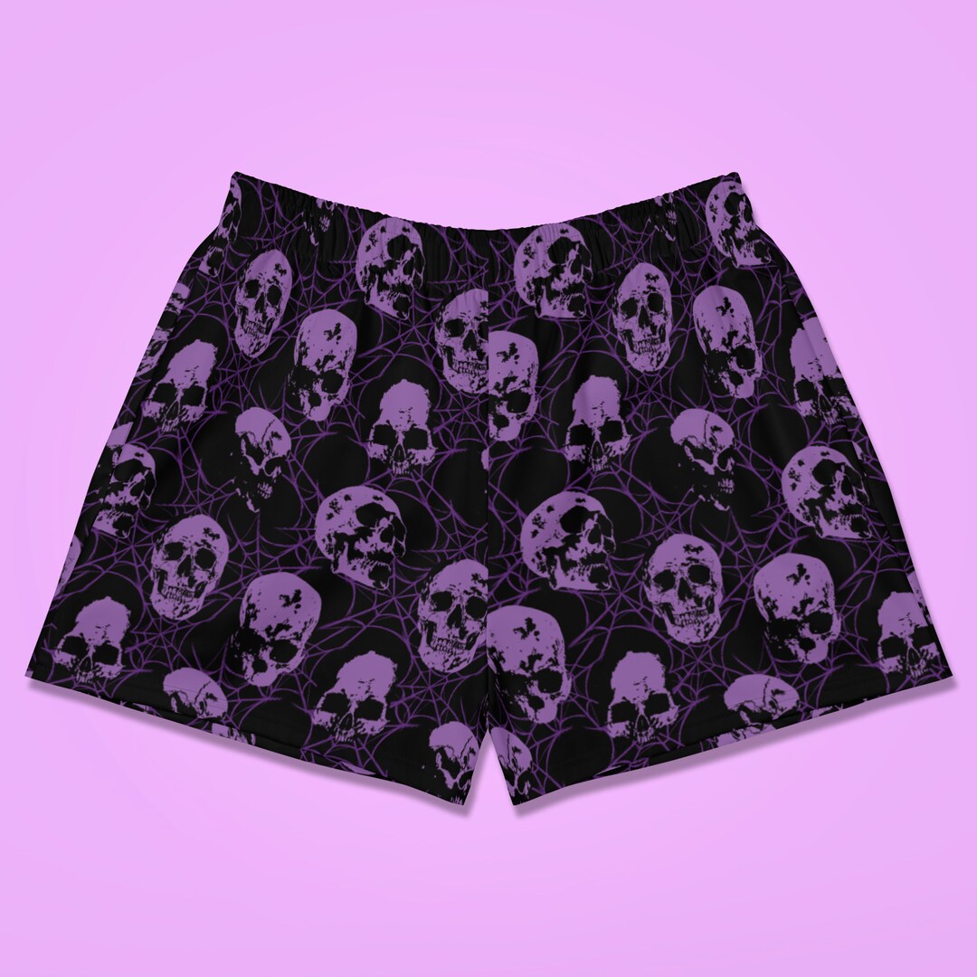 Purple Skulls - Shorts, All Over, Women, Black, Halloween, Purple ...