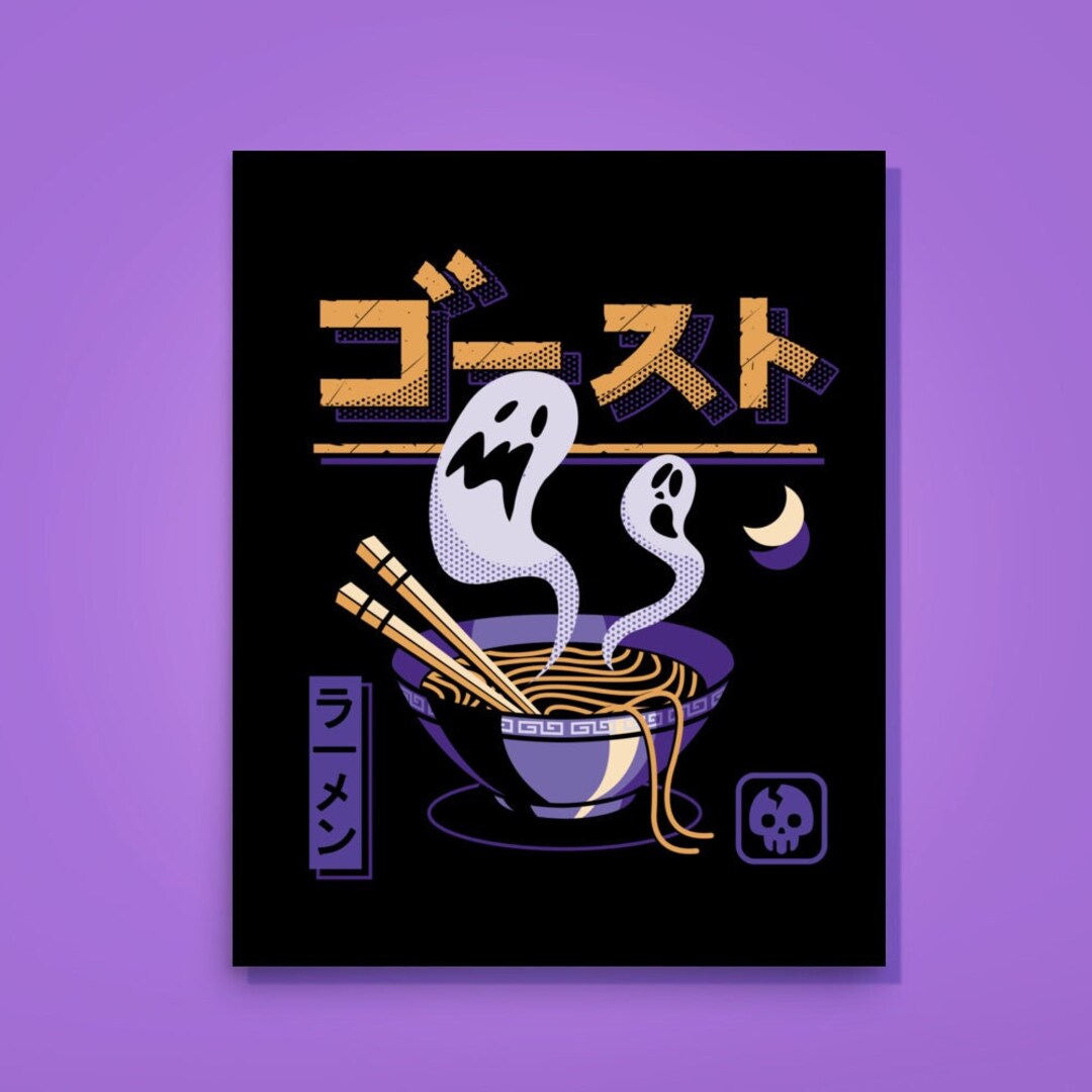 Ghost Ramen - Poster, Graphic Design, Wall Art, Black, Japan, Scary, Horror, Halloween, Moon ...