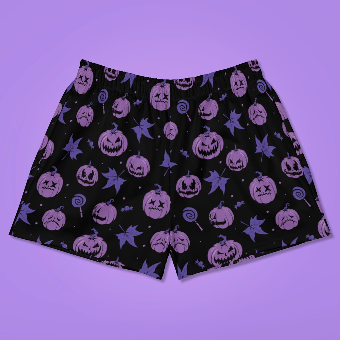 Purple Pumpkins - Shorts, All Over, Women, Black, Striped, Halloween ...
