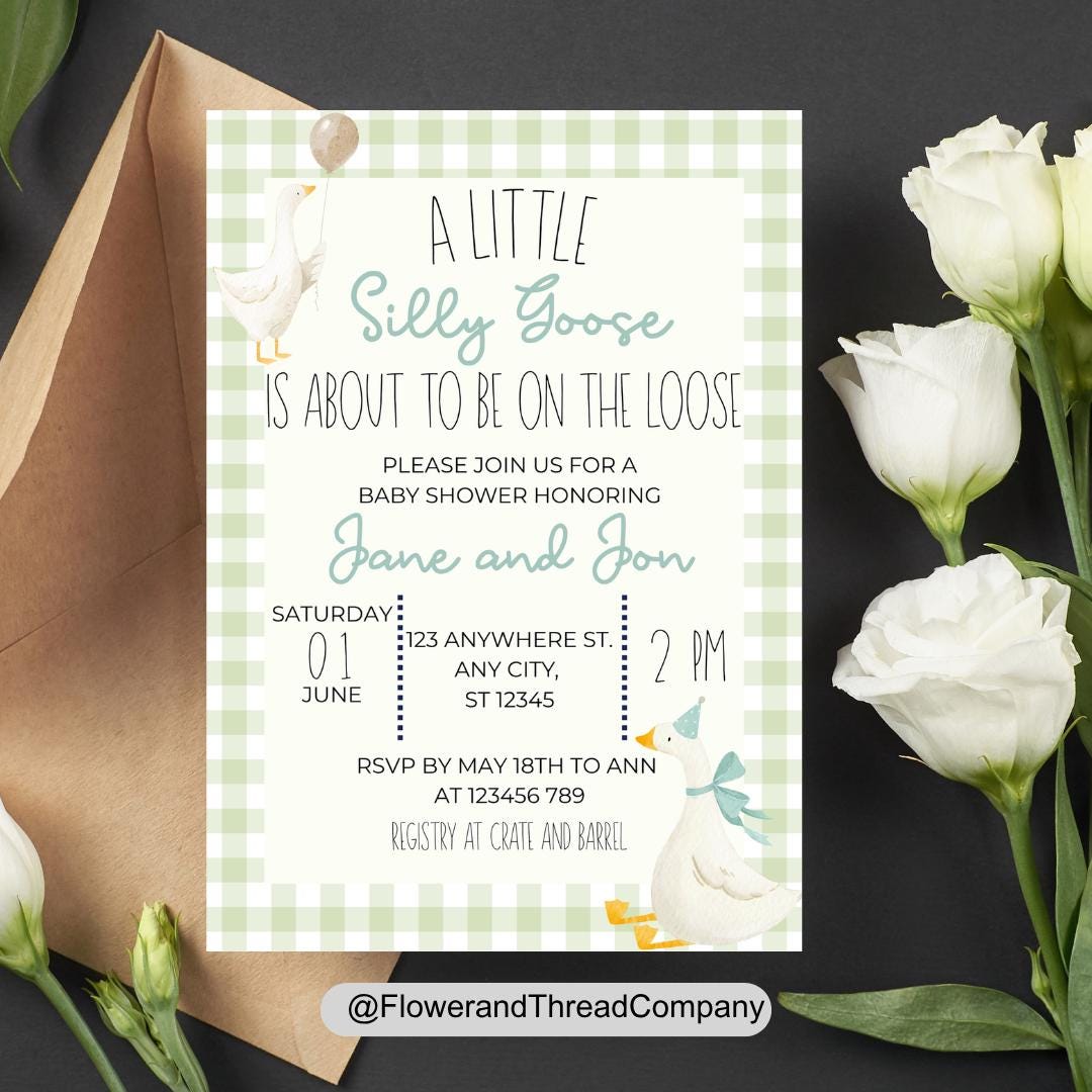 Silly Goose Baby Shower Invitation: Green Goose Theme | Digital Invite ...