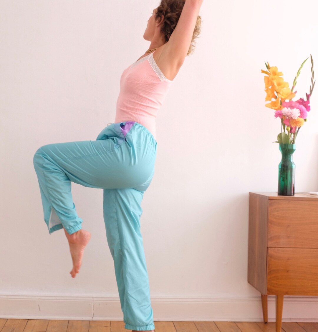 Vintage Tracksuit Pants/jogging/dance 80s Turquoise Shiny Disco Retro ...