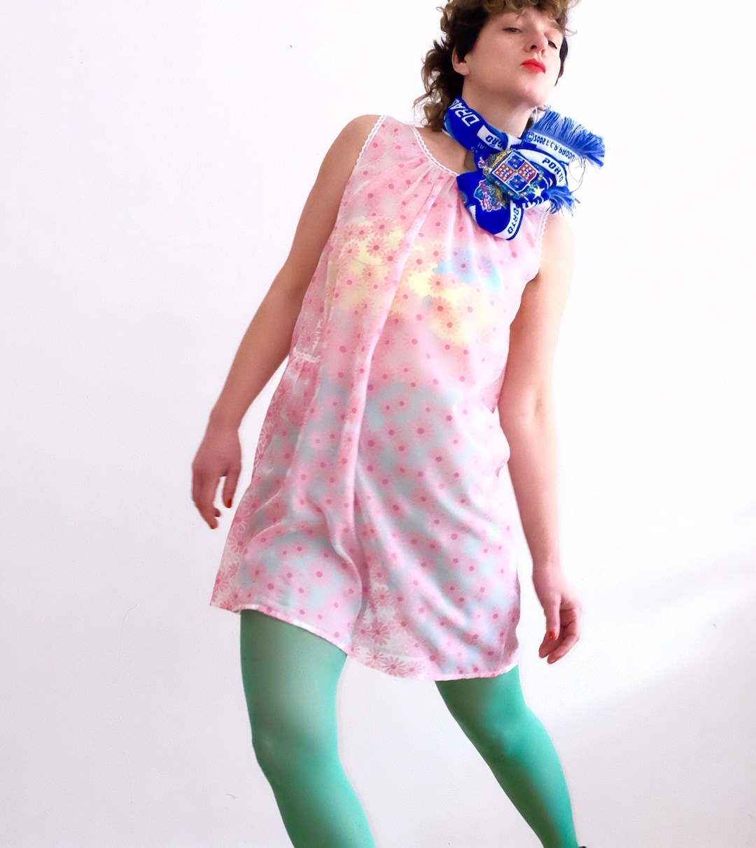 Negligee Dress White Transparent With Pink Flowers All Over, Extremely ...