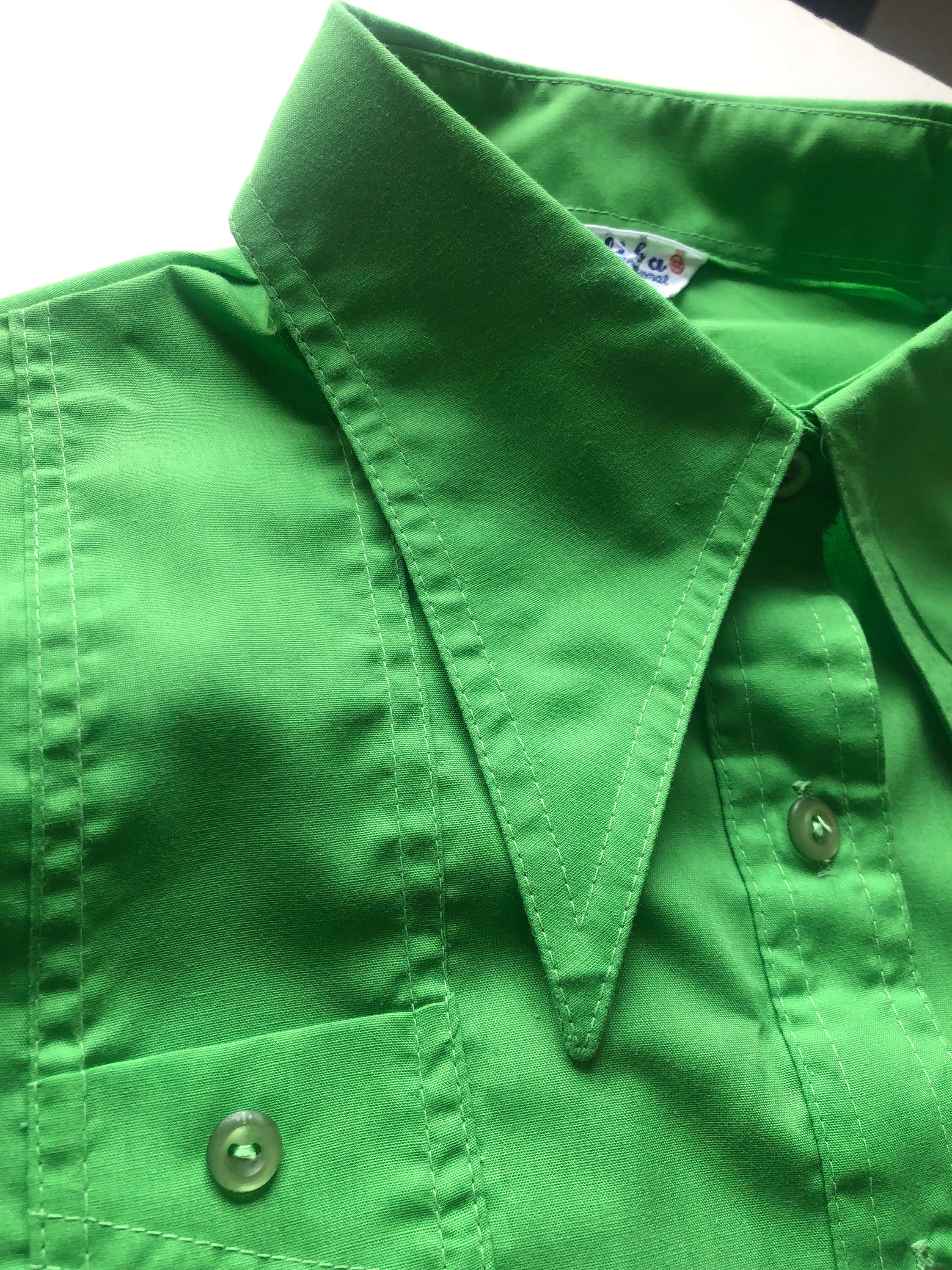 70s Shirt Blouse Grass Green With Disco Collar Boho-hippie - Etsy